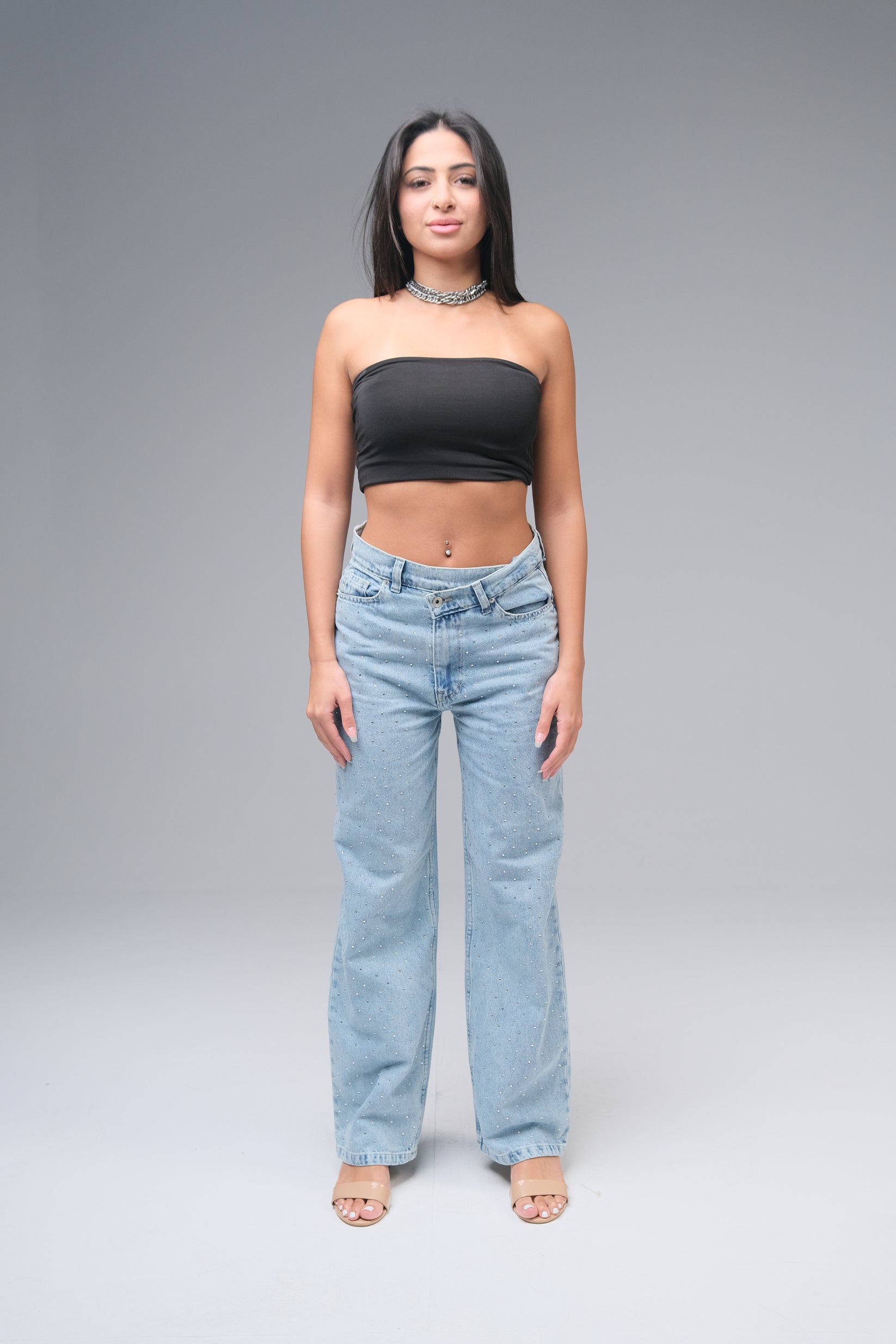 Alaska Denim - Crisscross Strass Jeans